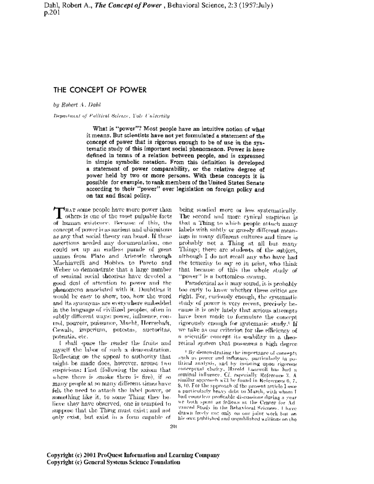 12. The Concept of Power (Robert Dahl) - Dahl, Robert A., The Concept ...