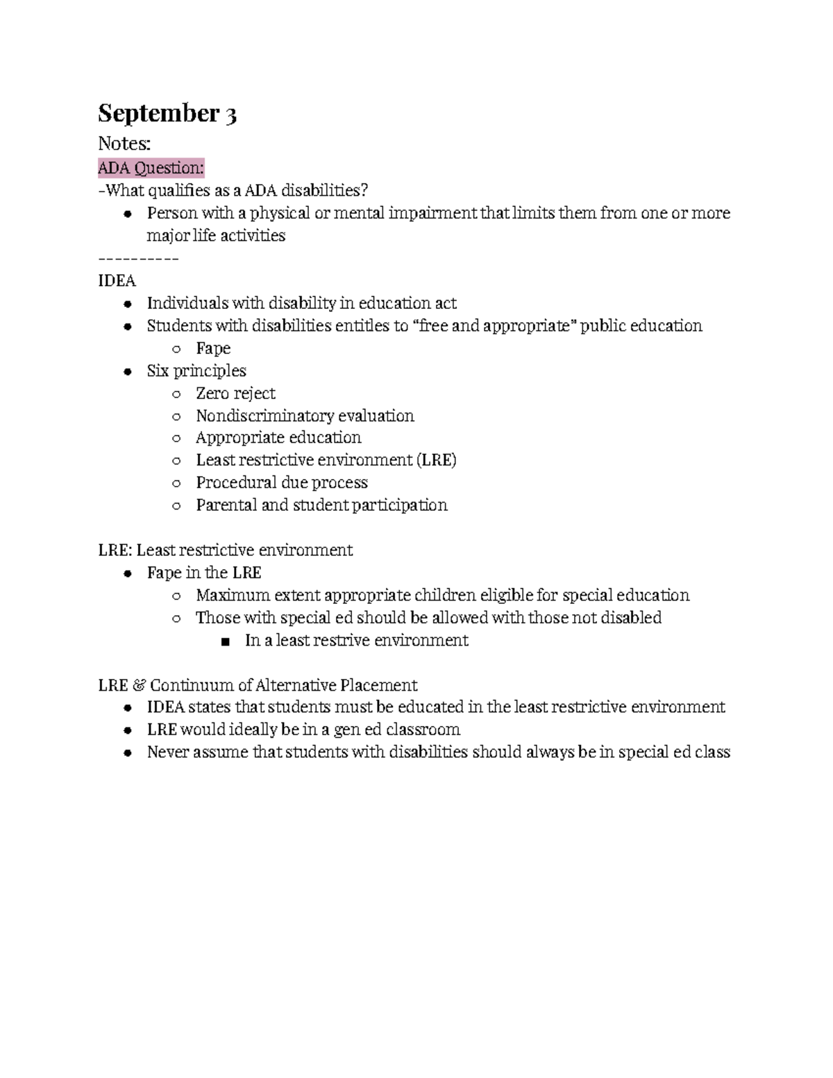 SPU Class Notes - September 3 Notes: ADA Question: -What qualiûes as a ...