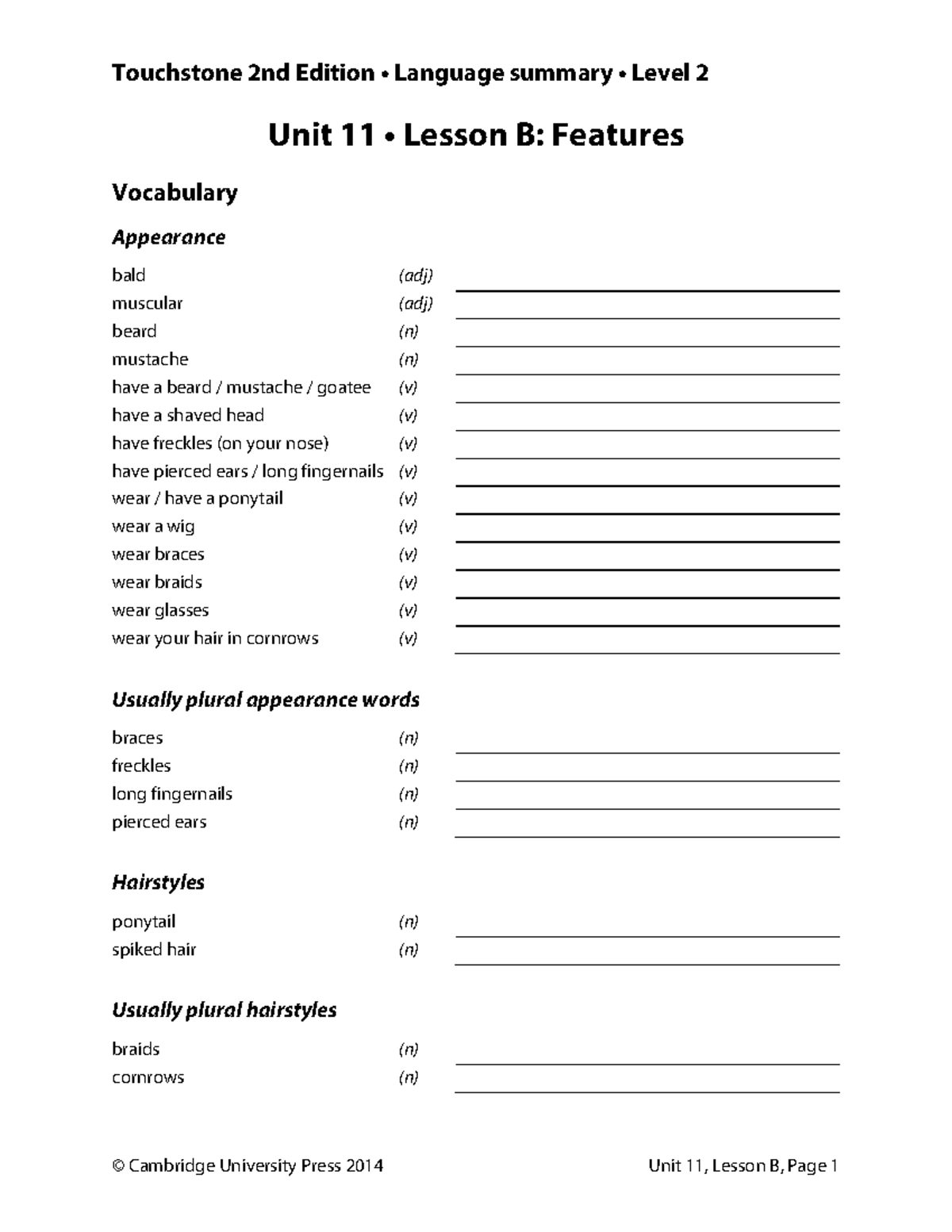 Unit 11 - Lesson B Features - Touchstone 2nd Edition • Language summary • Level 2 Unit 11 ...