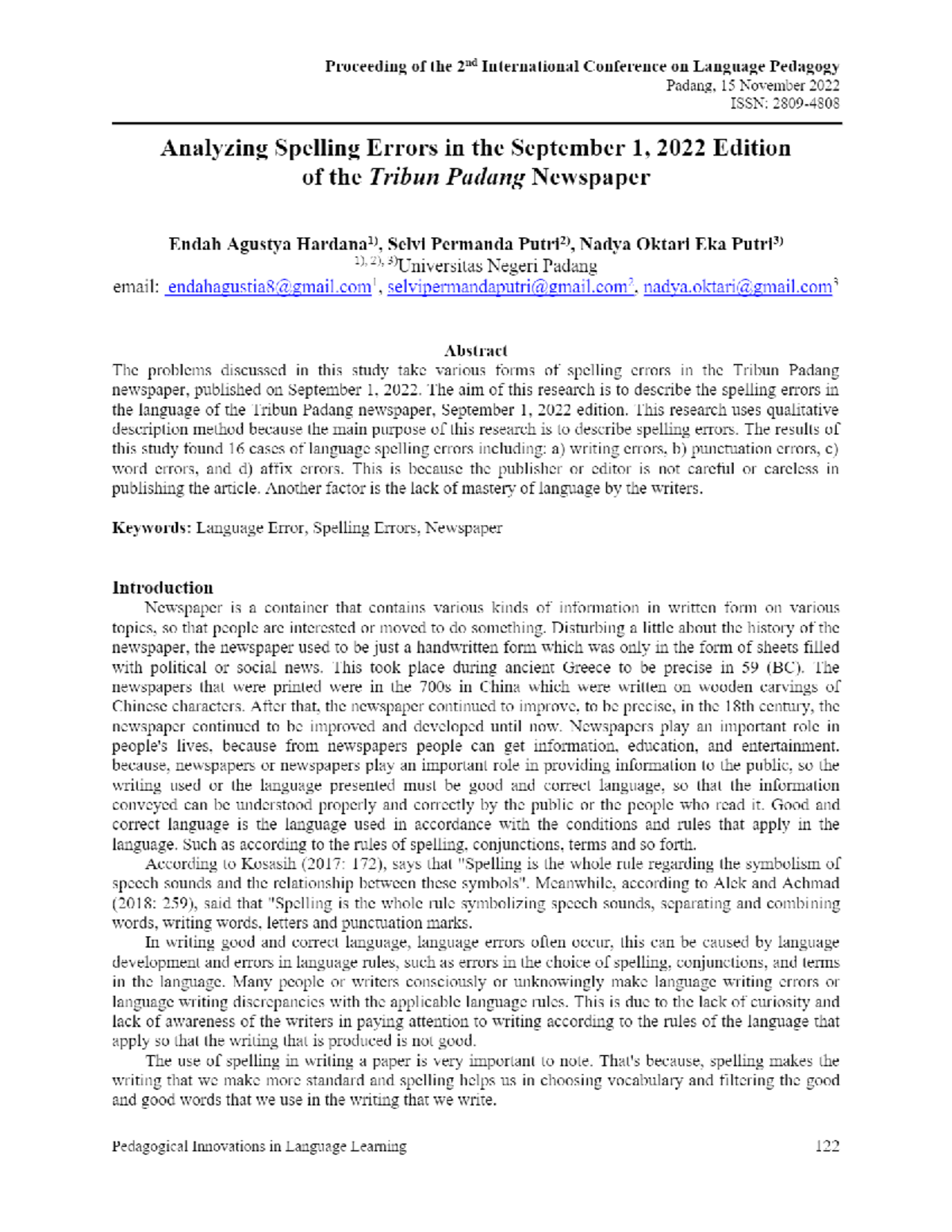 Analyzing Spelling Errors in the September 1, 2022 Edition of the ...