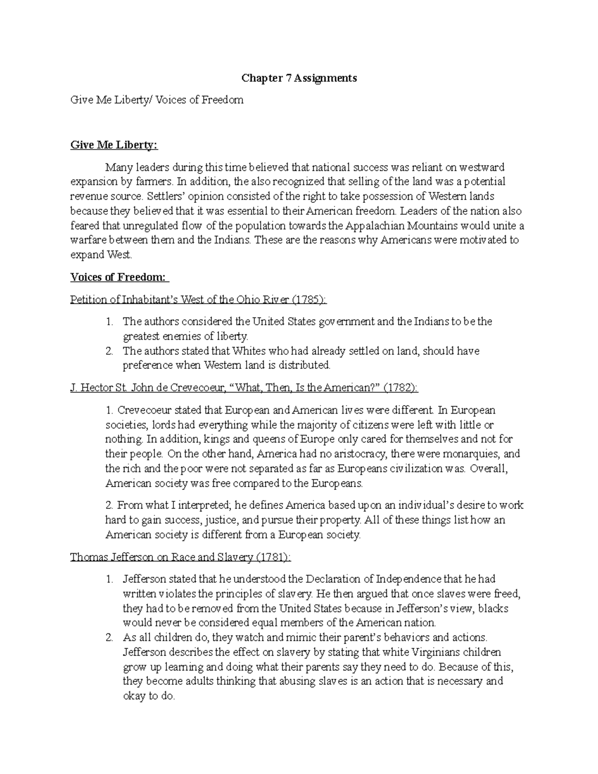Chapter 7 Assignments (HIST) - Chapter 7 Assignments Give Me Liberty/ Voices of Freedom Give Me ...