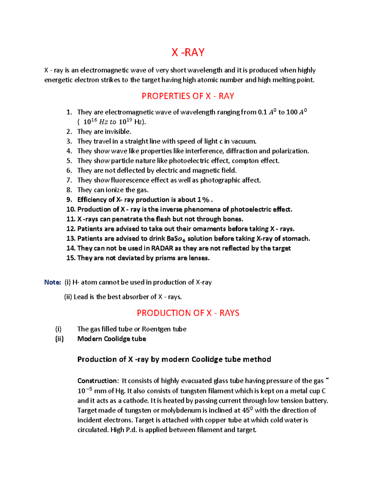 X rays note Grade 12 - X -RAY X - ray is an electromagnetic wave of ...