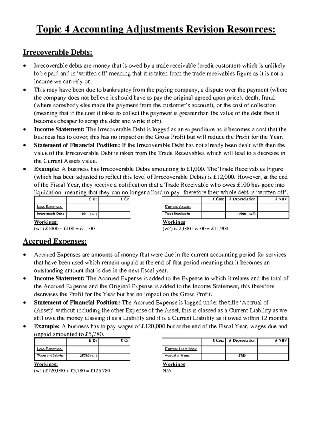 Topic 4 Accounting Adjustments Revision Resources - Topic 4 Accounting ...