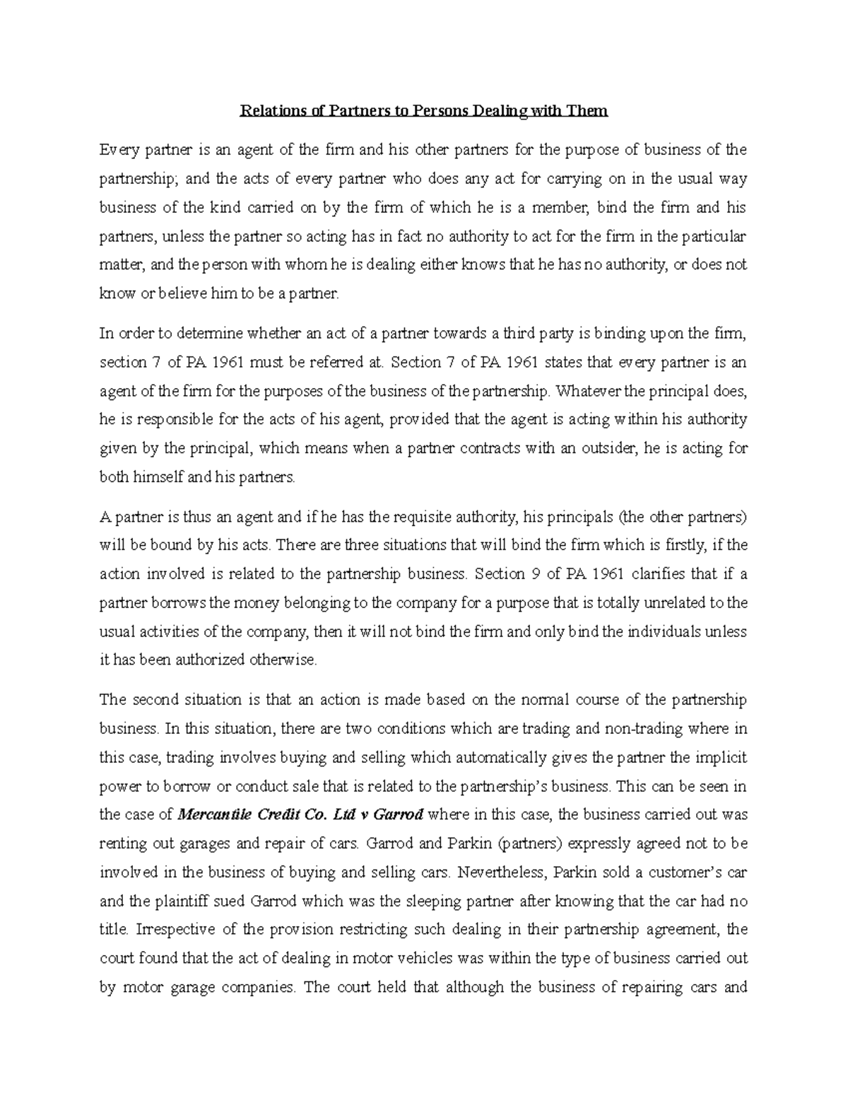 Relations of Partners to Persons Dealing with Them - In order to ...