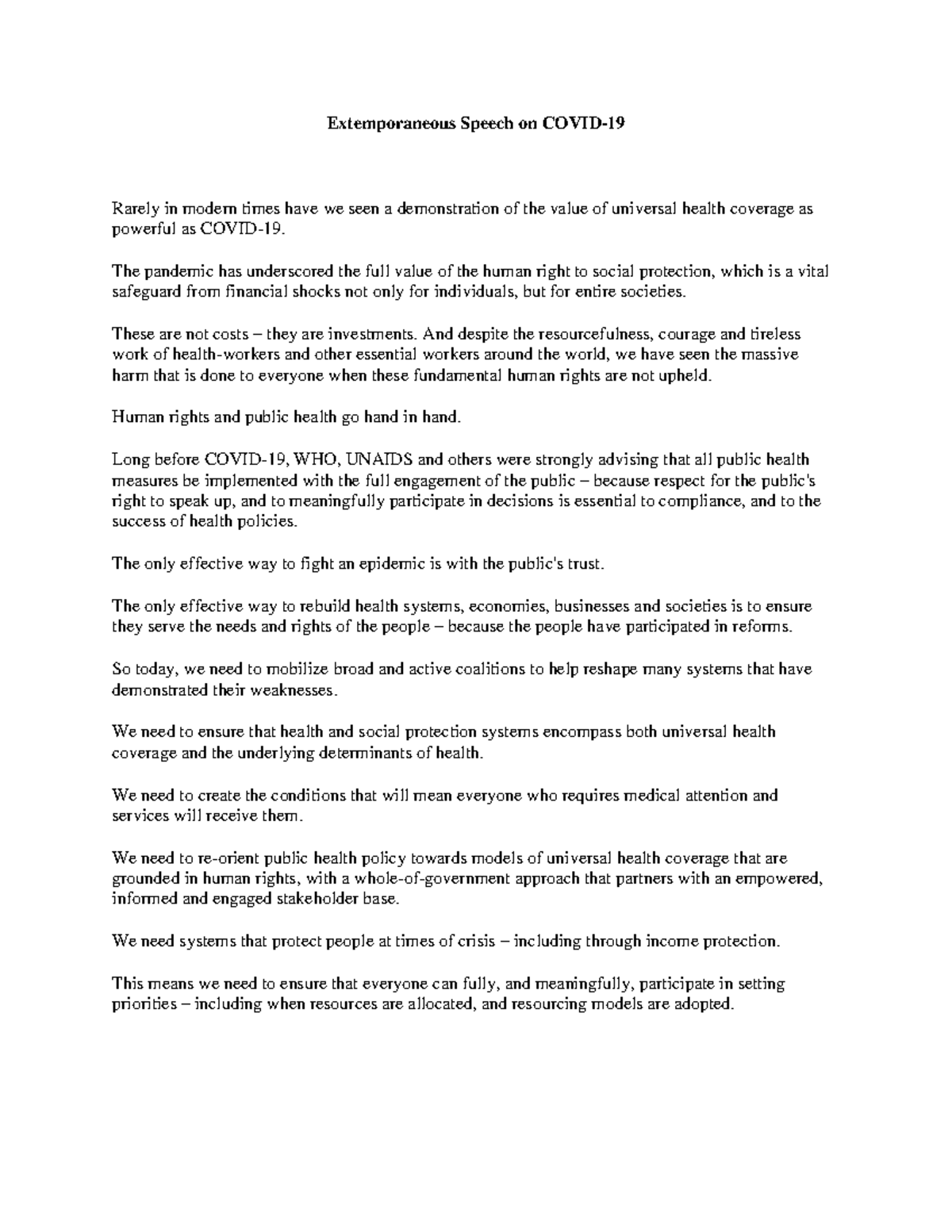 Extemporaneous Speech About Covid 19 Extemporaneous Speech On COVID