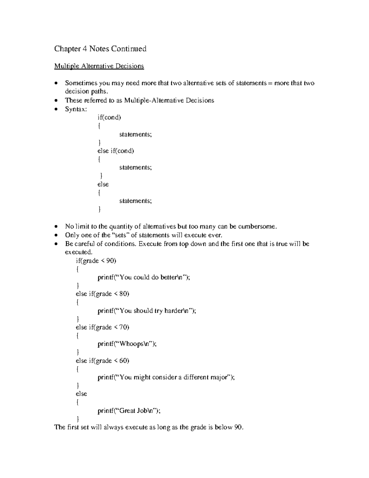Chapter 4 Notes Continued - Chapter 4 Notes Continued Multiple ...