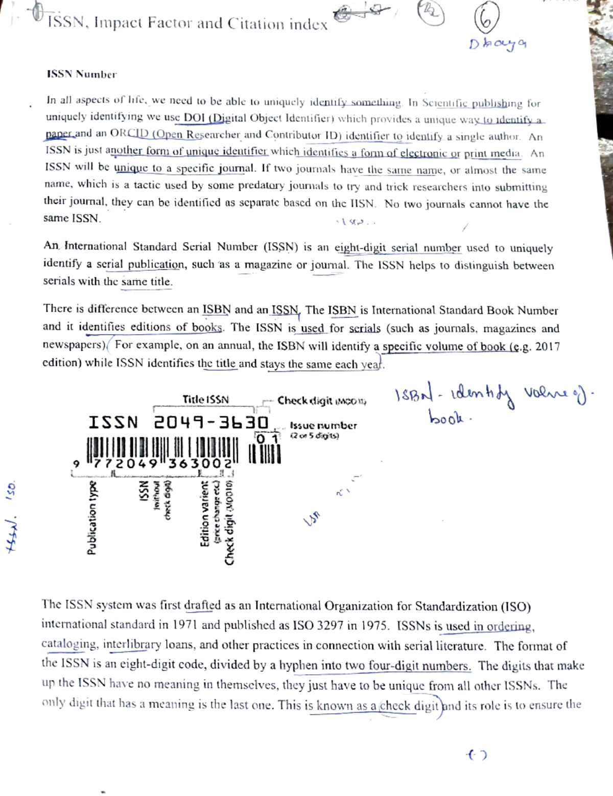 ISSN number - Notes given by asha mam - TSSN. Impact Factorand Citation ...