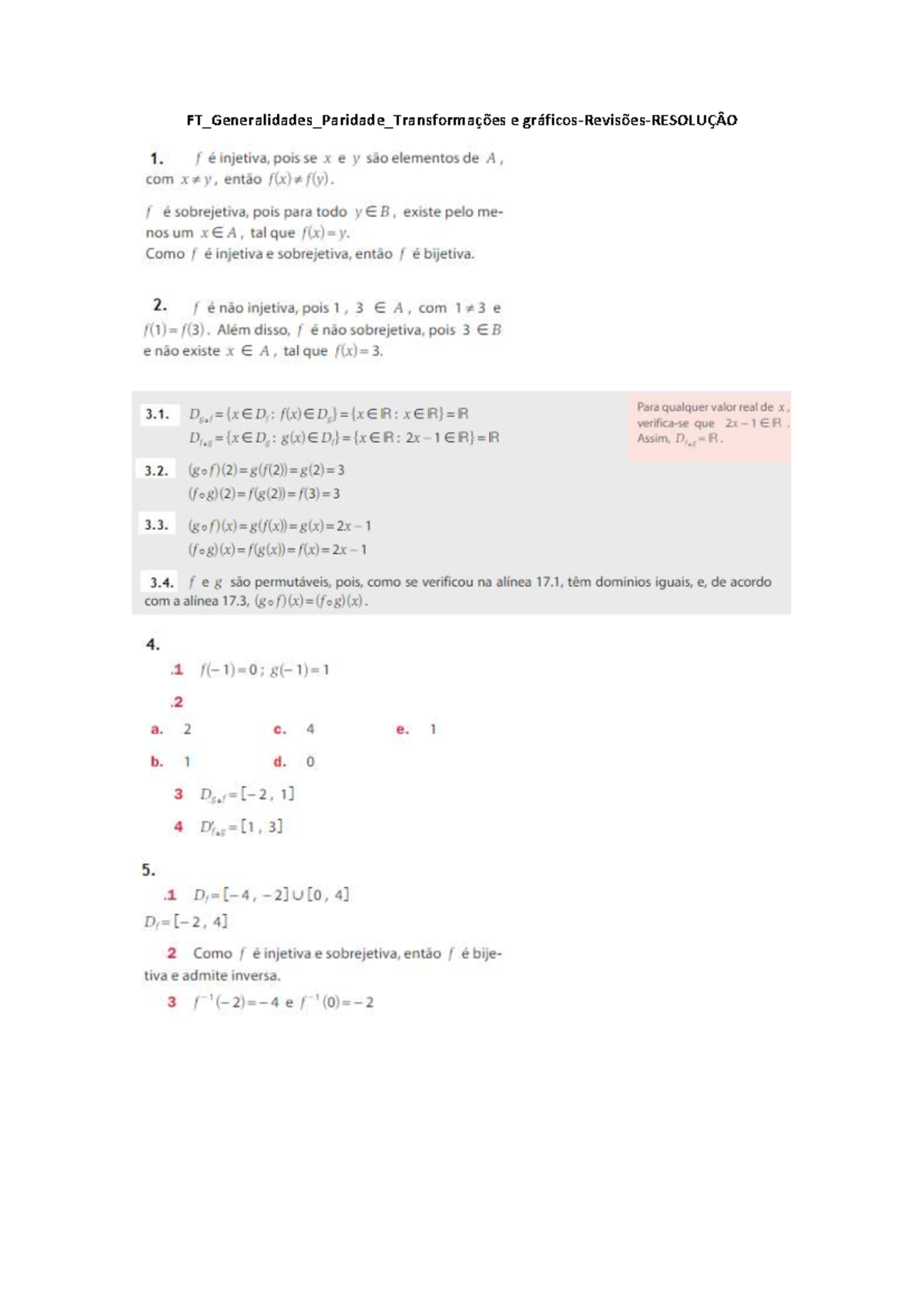 Ficha de revisão sobre Generalidades Paridade - Matemática A - - Studocu