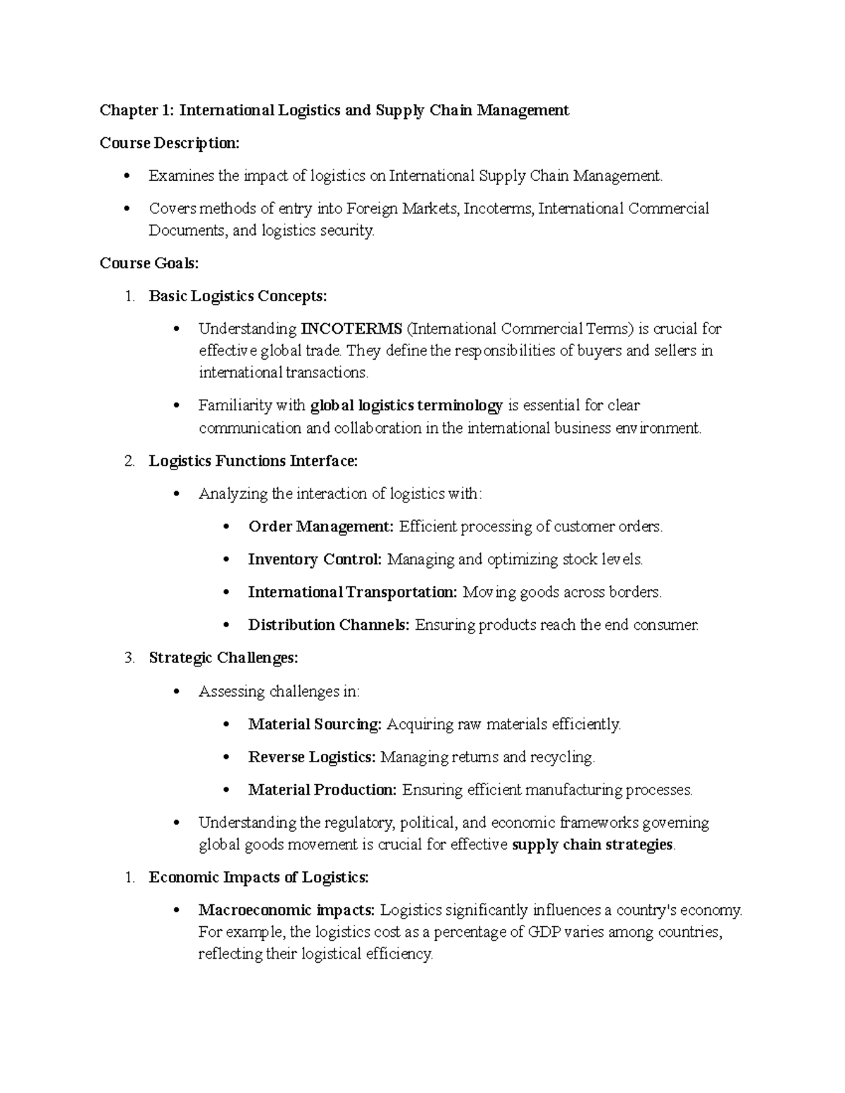 Chapter 1 Simplified Chapter 1 International Logistics And Supply