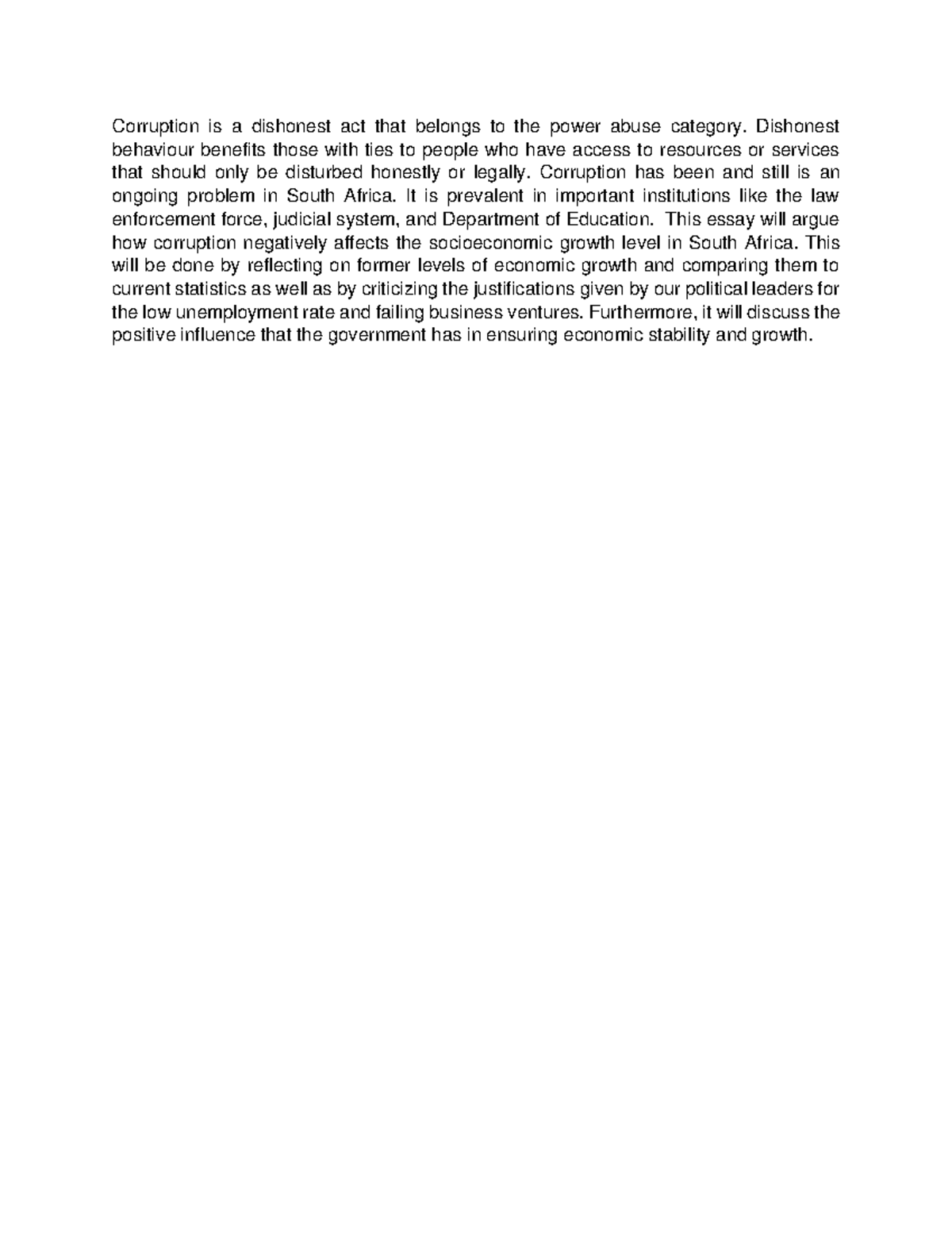 Alde assignment essay - fdghj - Corruption is a dishonest act that ...