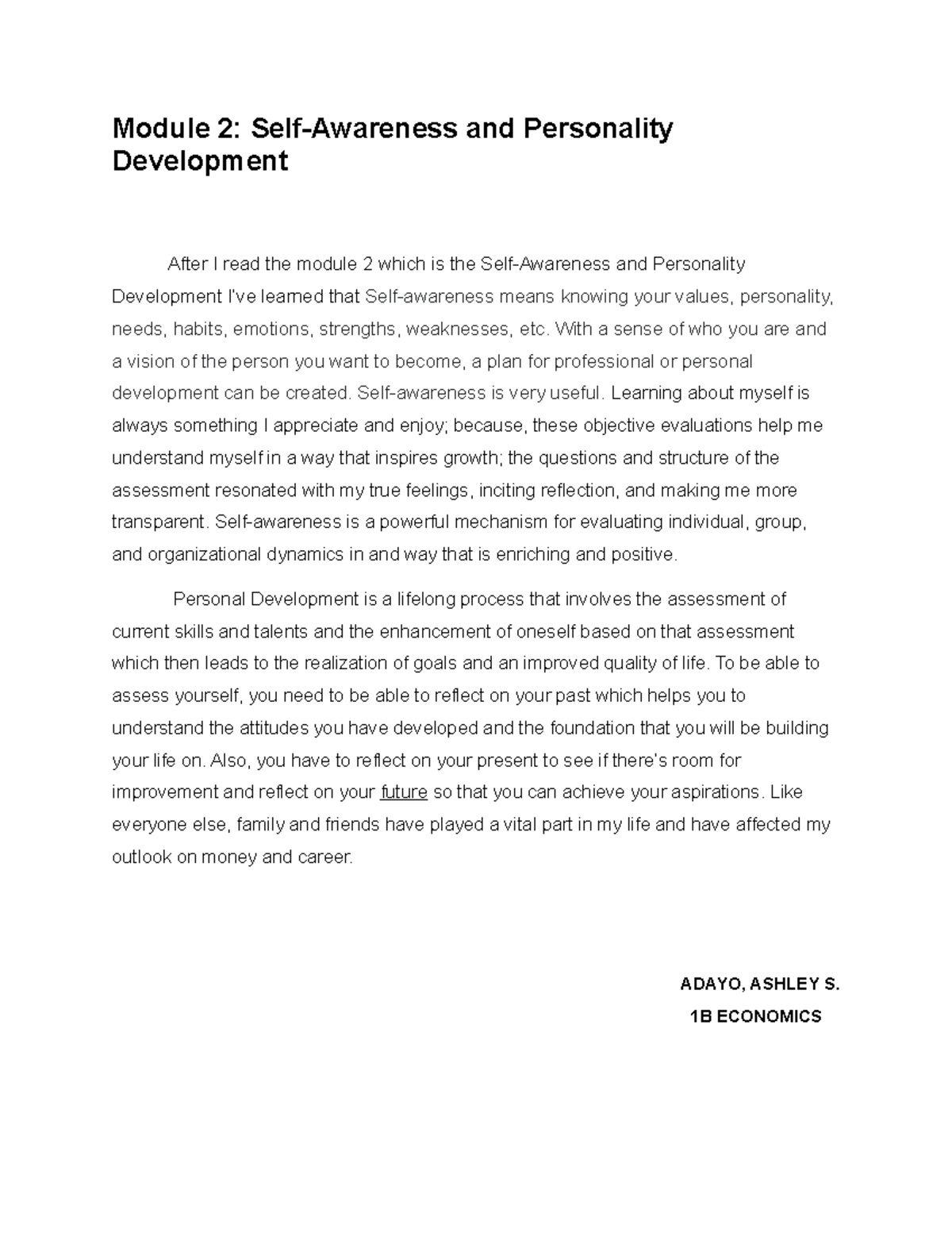 Module 2 Self-Awareness and Personality Development - With a sense of ...