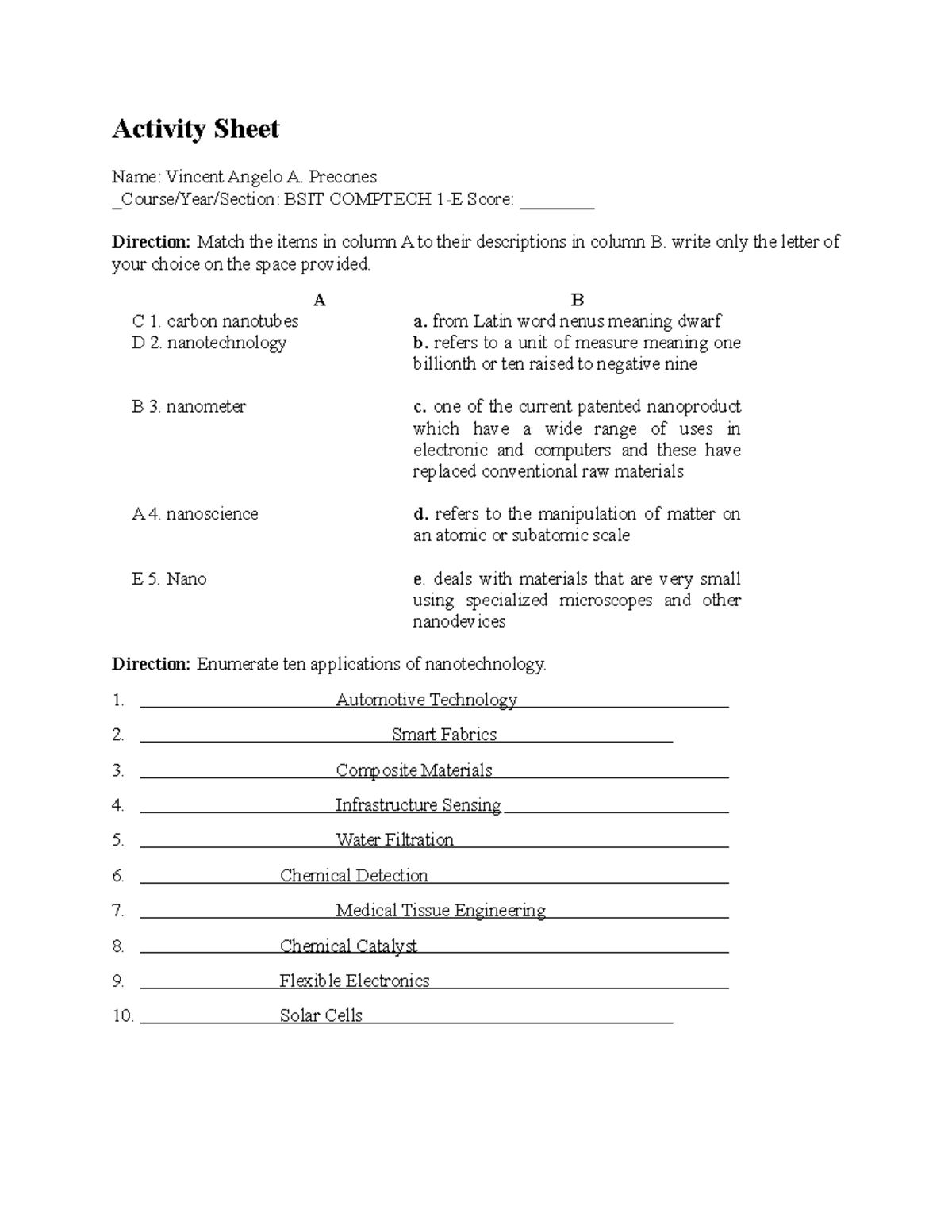Activity%205 - College Lecture - Activity Sheet Name: Vincent Angelo A ...
