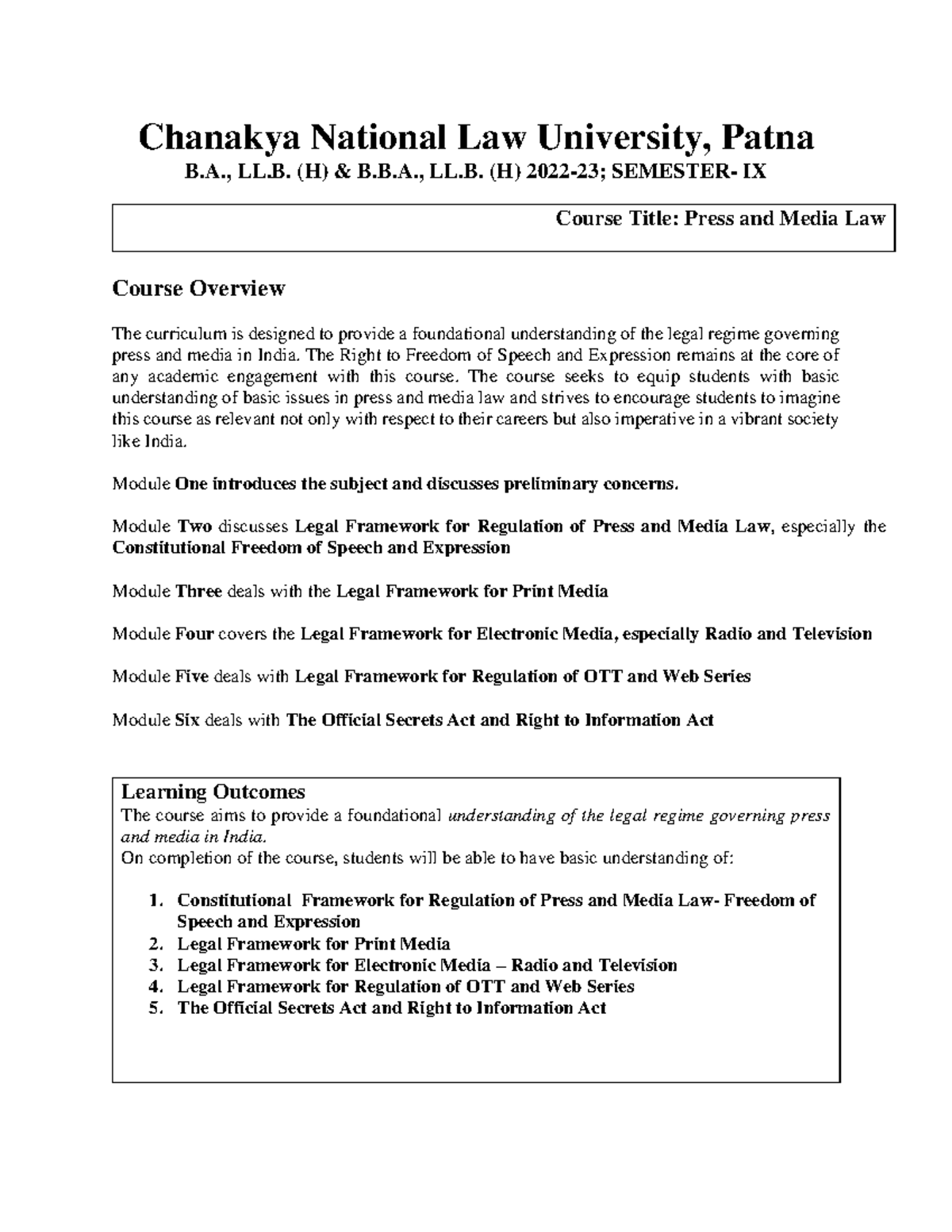 Press and Media Law - Enjoy - Chanakya National Law University, Patna B., LL. (H) & B.B., LL ...