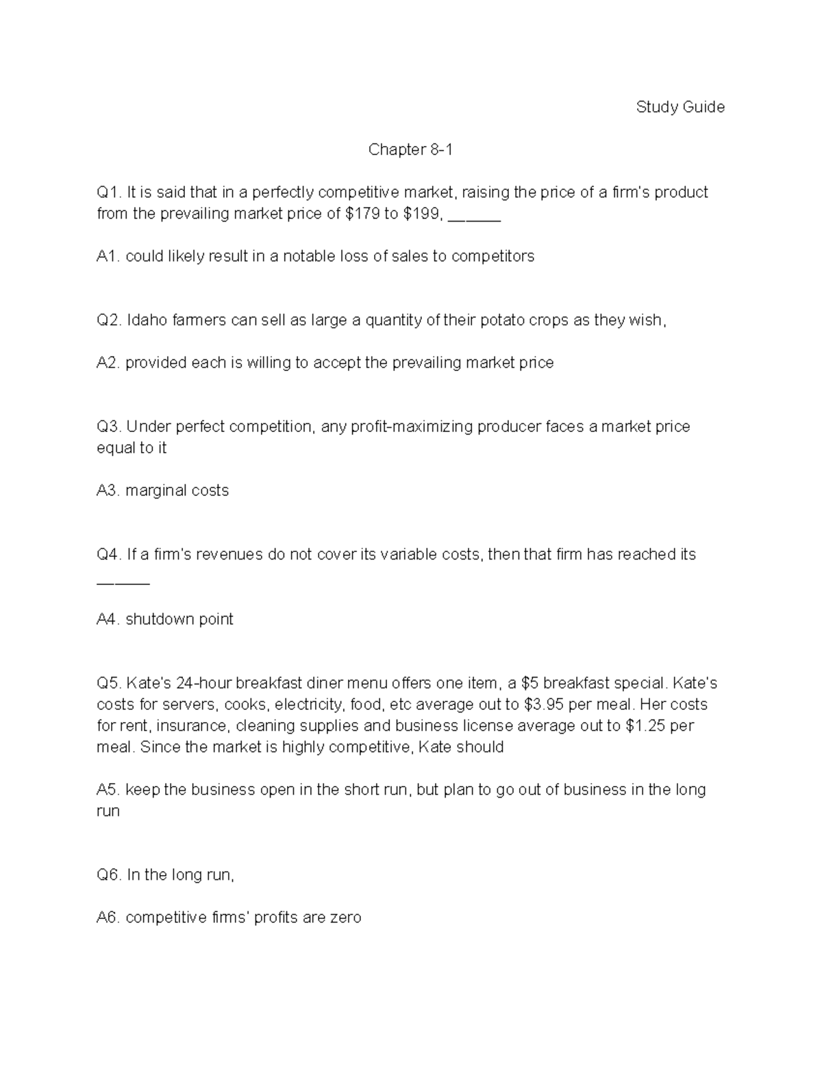 Econ 8 1 Study Guide Study Guide Chapter 8 Q1 It Is Said That In A