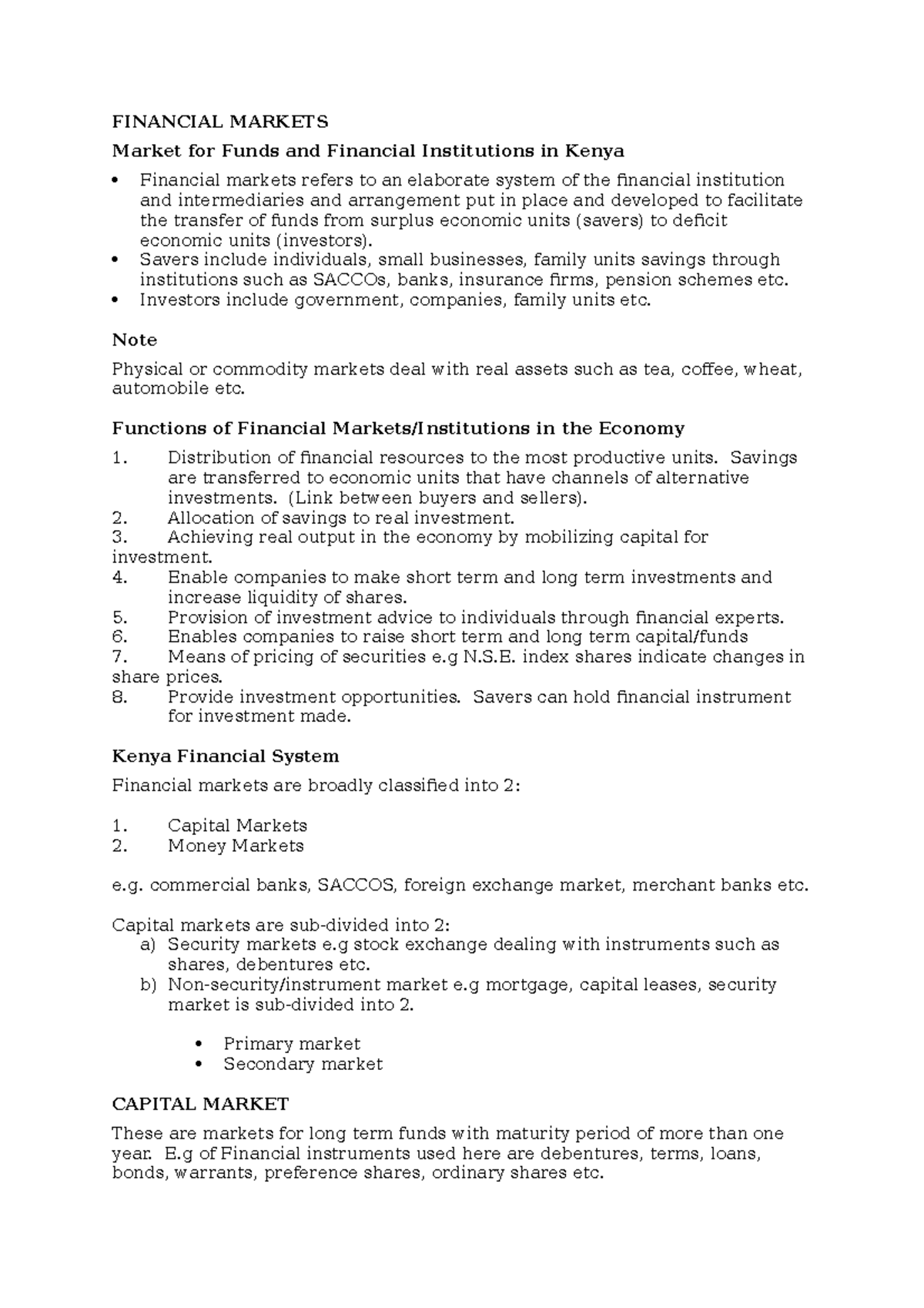 Financial Markets - This notes contains summarized points directly ...