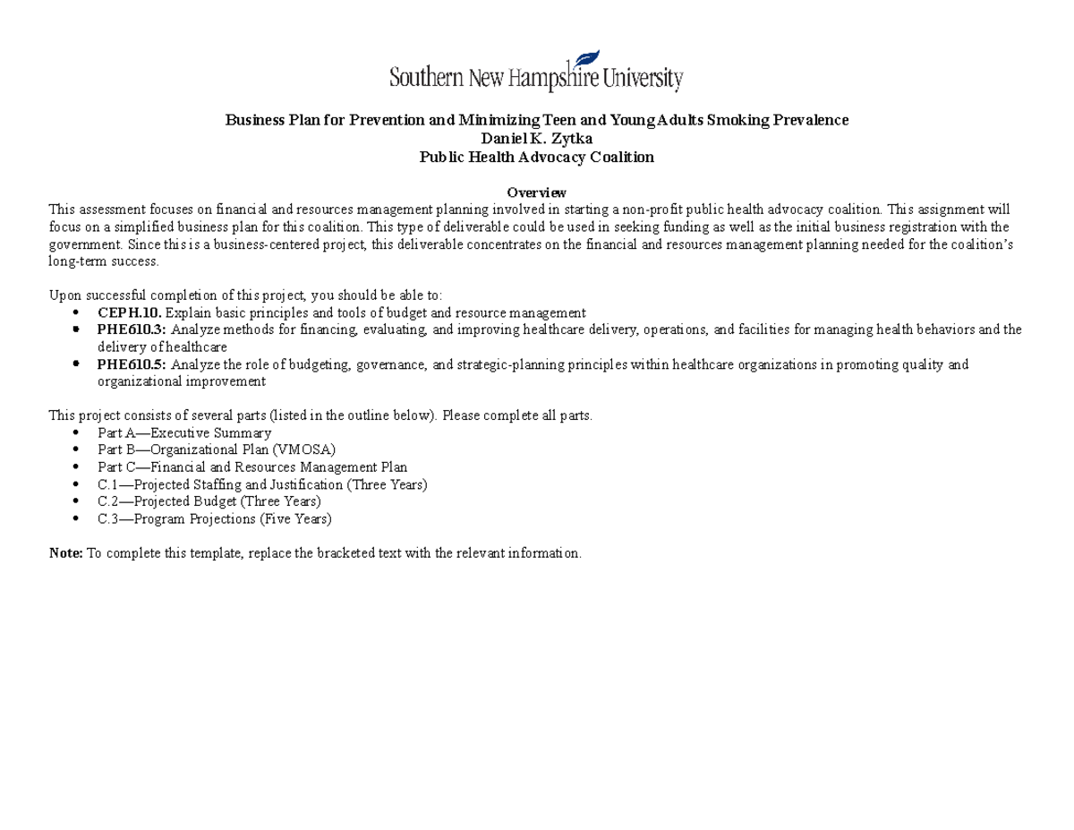 Final Project - Business Plan for Prevention and Minimizing Teen and ...