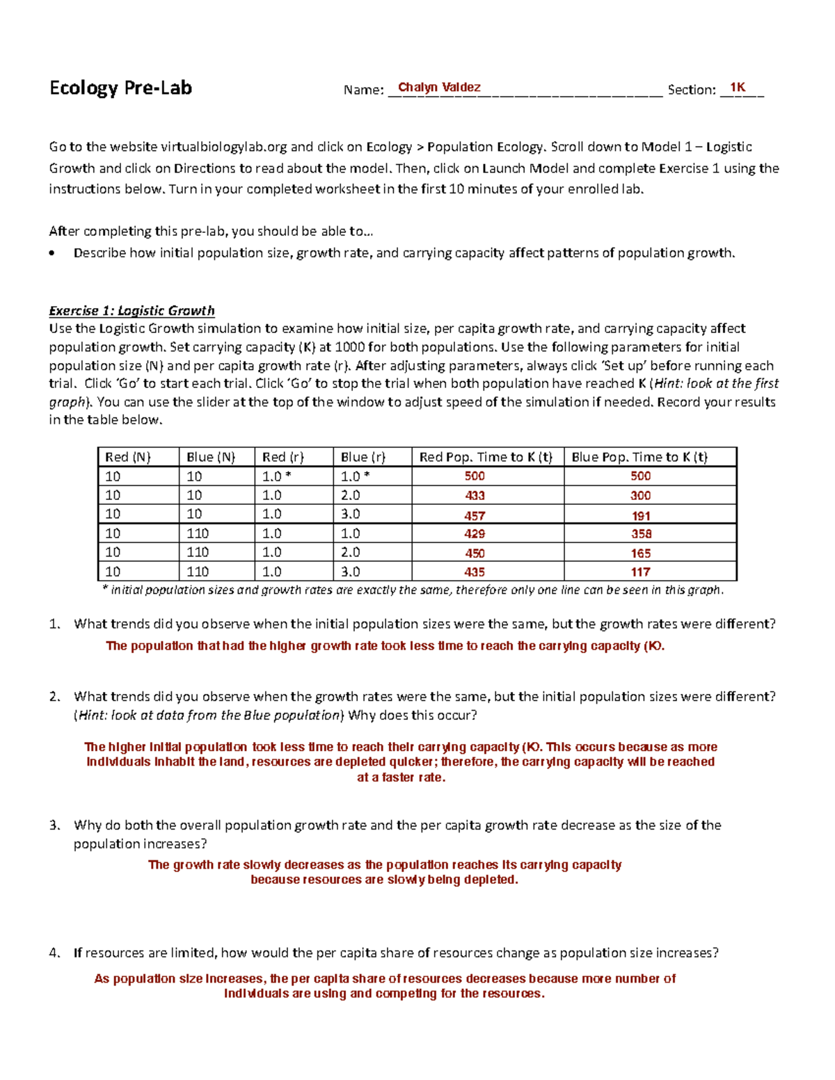 LS7B Ecology Pre Lab Worksheet - Ecology Pre-Lab Name