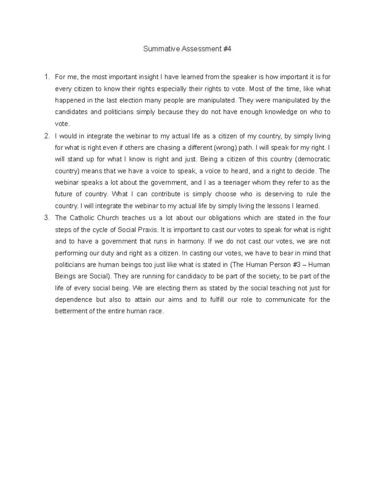 Summative Assessment #4 - Summative Assessment 1. For me, the most ...