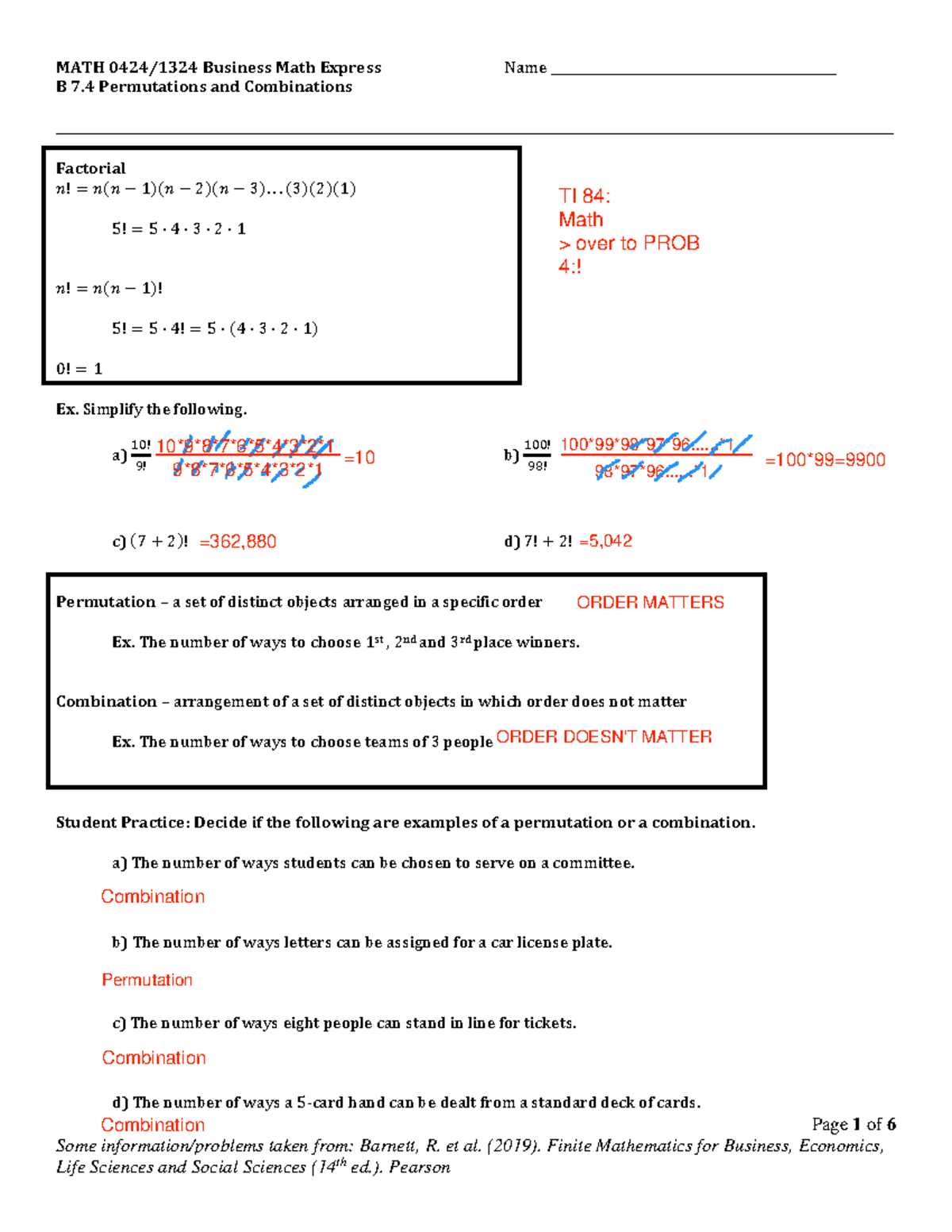 Permutations and Combinations - MATH 0424/1324 Business Math Express ...