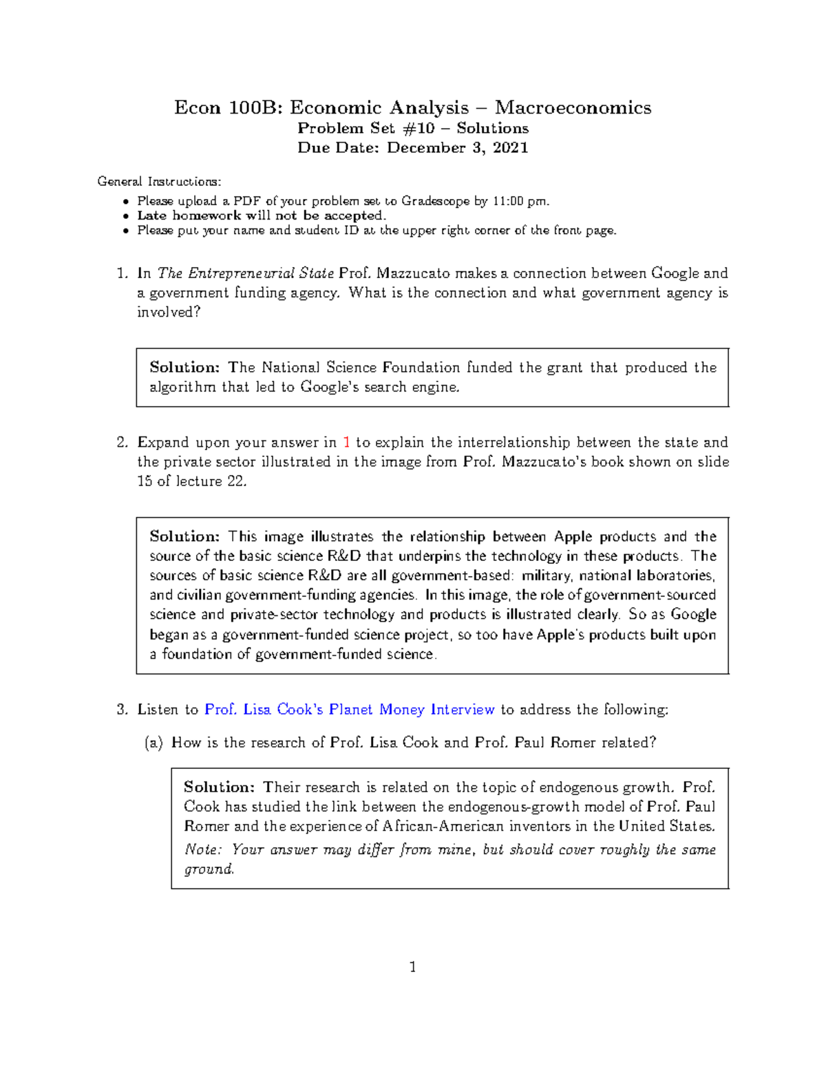 Problem Set 10 Fall2021 Solutions v1 - ECON 100B - UCB - Studocu