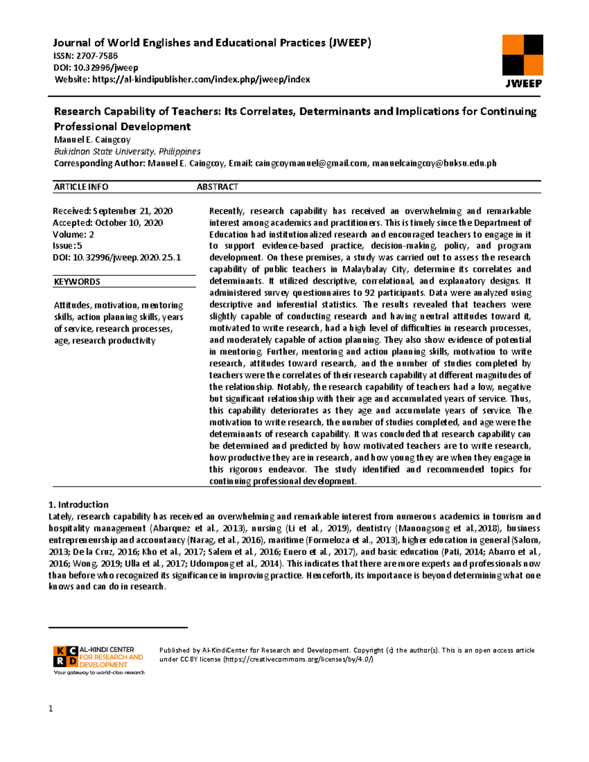 Research Paper IMRAD - Journal of World Englishes and Educational ...