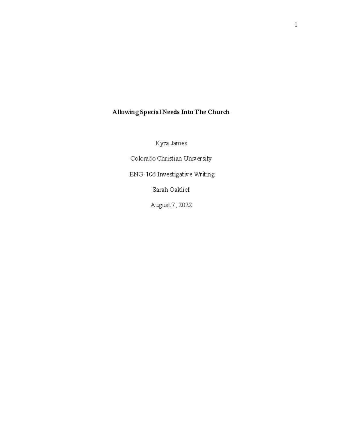 Allowing Special Needs Into The Church draft - Allowing Special Needs ...