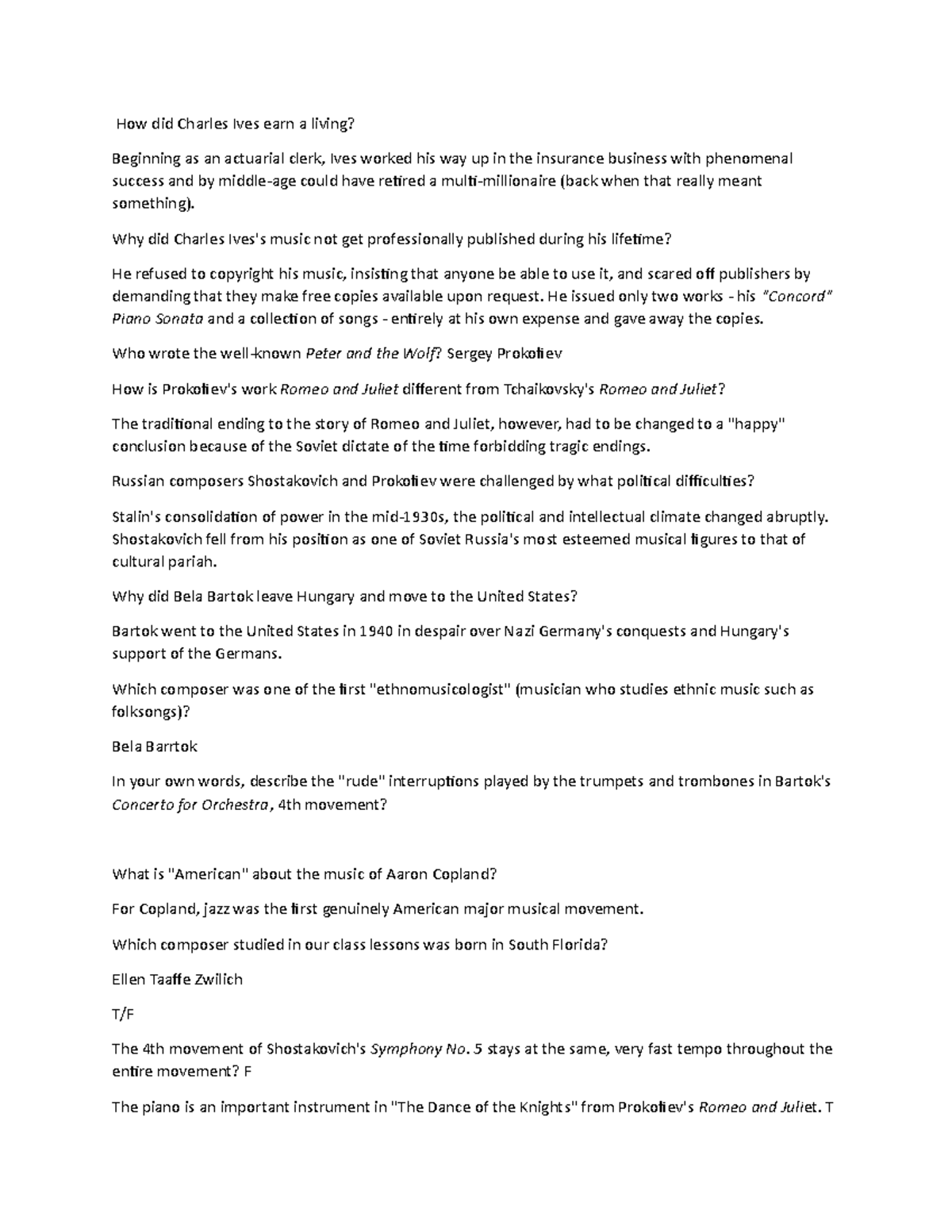 11b - Questions and answers - How did Charles Ives earn a living ...