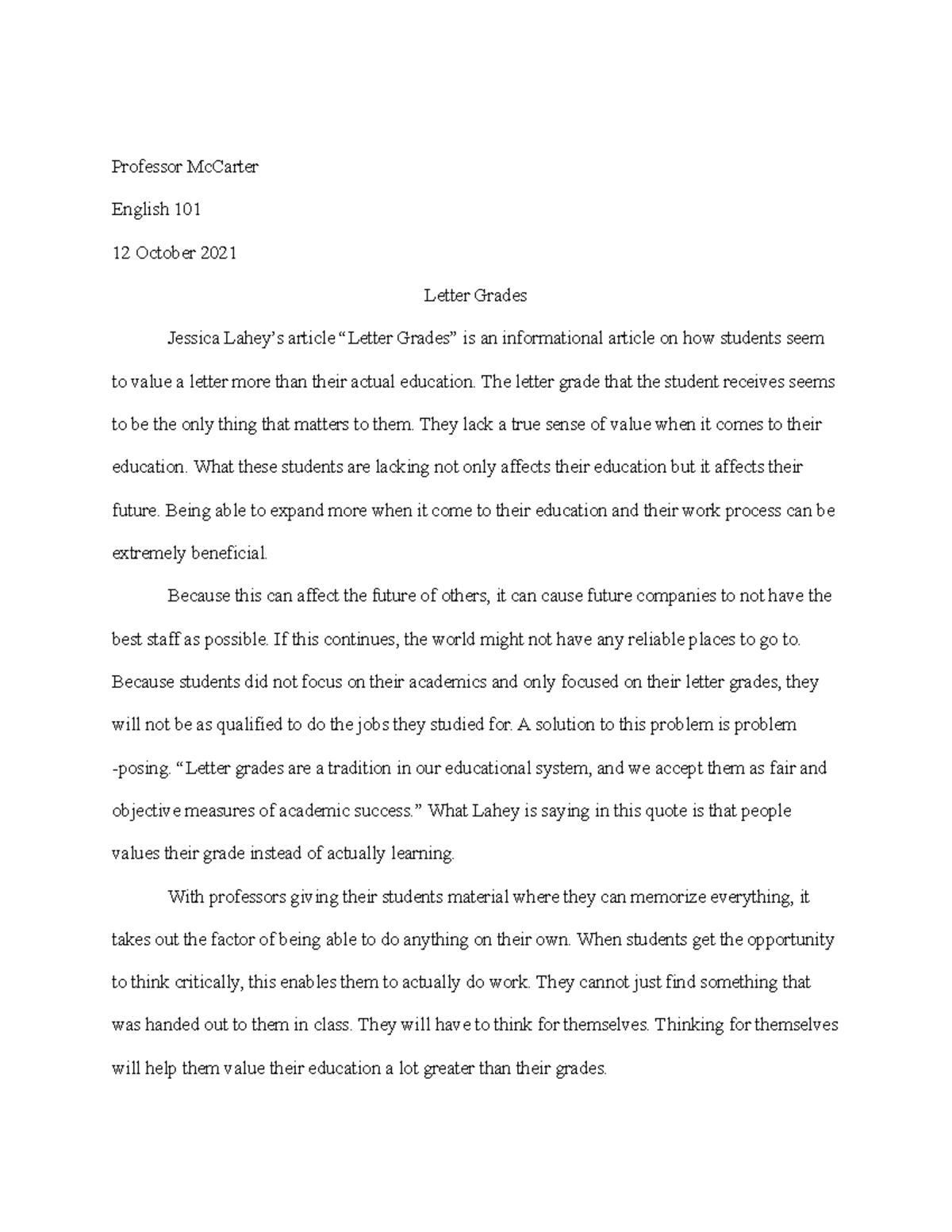 Letter Grades Summary Response Professor McCarter English 101 12 letter-grades-summary-response-professor-mccarter-english-101-12