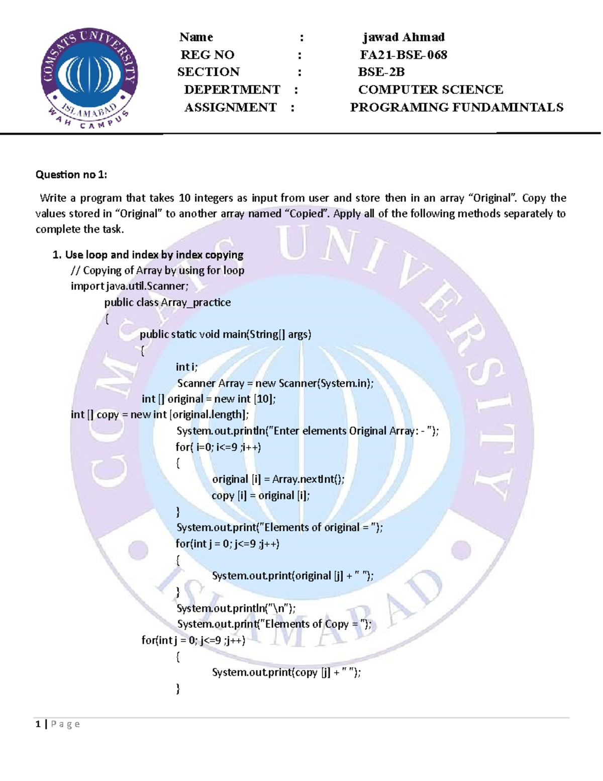 PF Assignment 2 solution of te assignment - REG NO : FA21-BSE- SECTION : BSE-2B DEPERTMENT ...