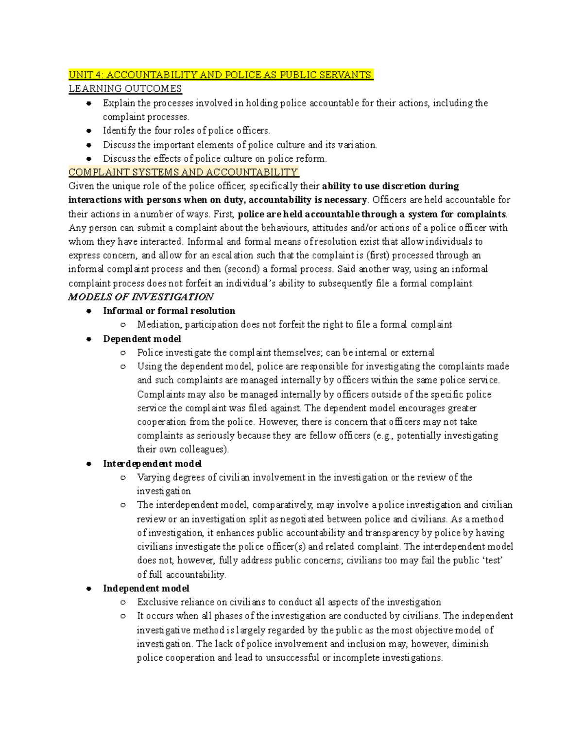 UNIT 4 Accountability AND Police AS Public Servants - UNIT 4 ...