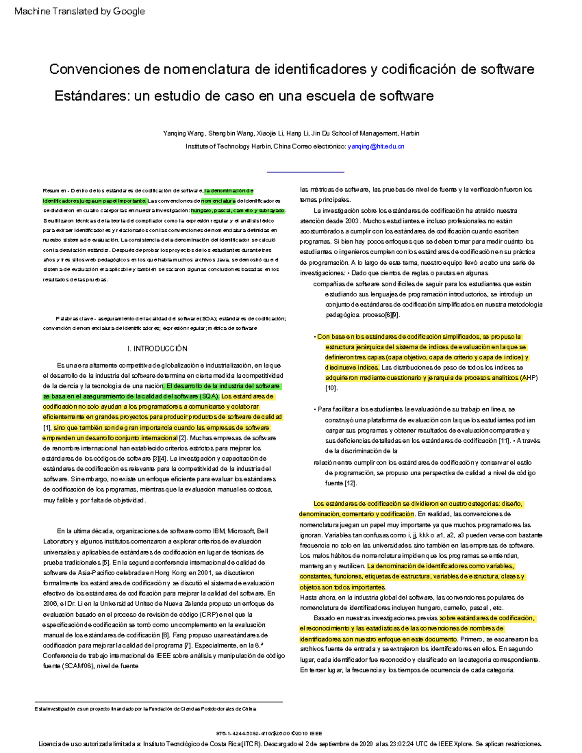 Lectura#1 Naming conventions in software coding standars - Palabras clave aseguramiento de la ...