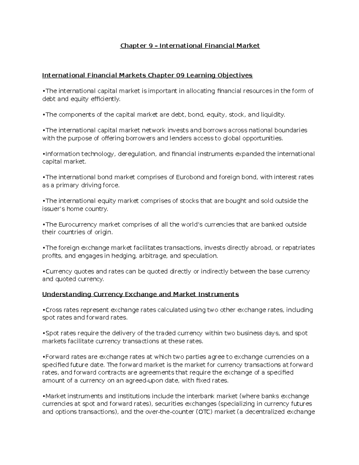 Chapter 9 - International Financial Markets - Chapter 9 – International ...