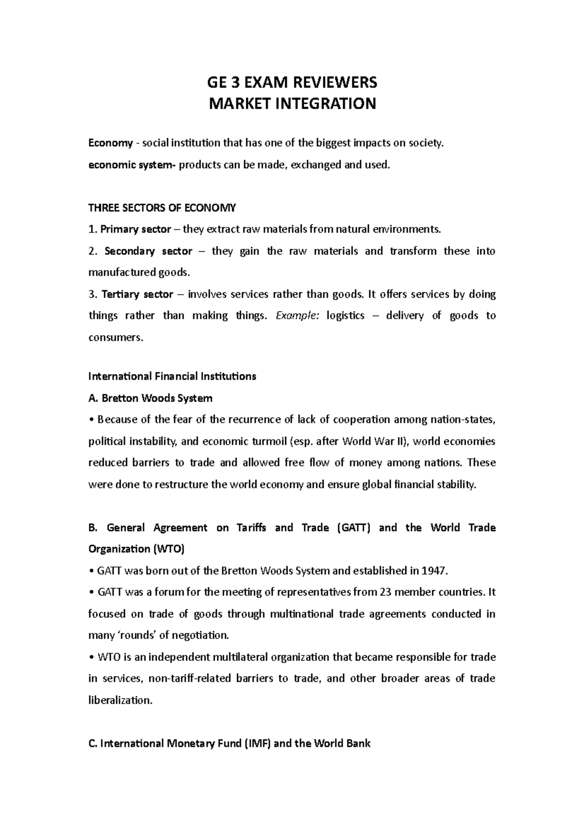 GE 3 EXAM Reviewers - exam reviewer - GE 3 EXAM REVIEWERS MARKET ...