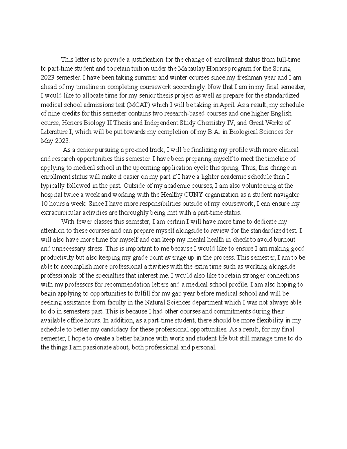 ESC Letter on status - This letter is to provide a justification for ...