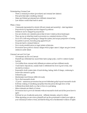 Class notes - In Class Criminal Law Notes Civil law is branch of law ...