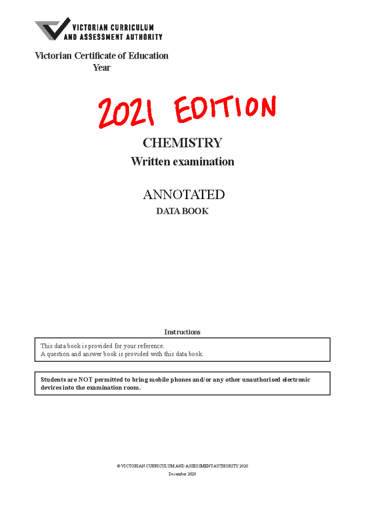 Vce chemistry data book annotated for 2021 1 - Instructions This data ...