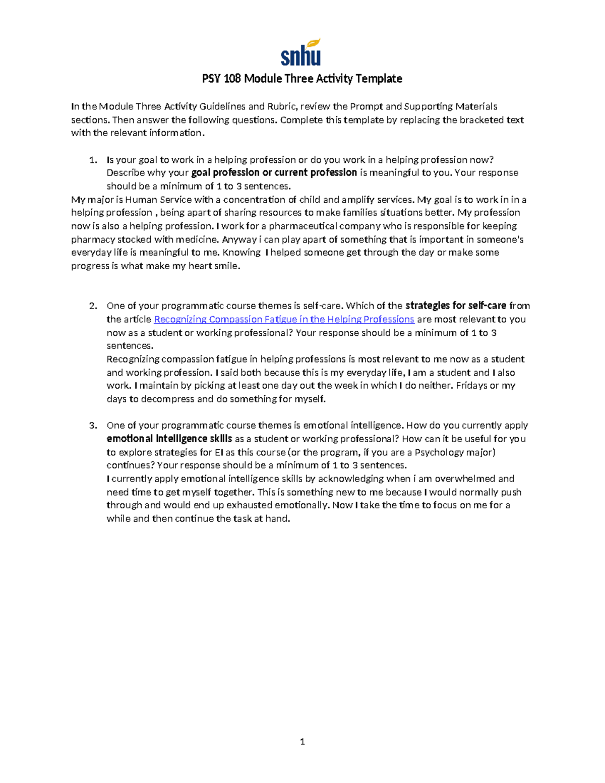 PSY 108 Module Three Activity - Then answer the following questions ...