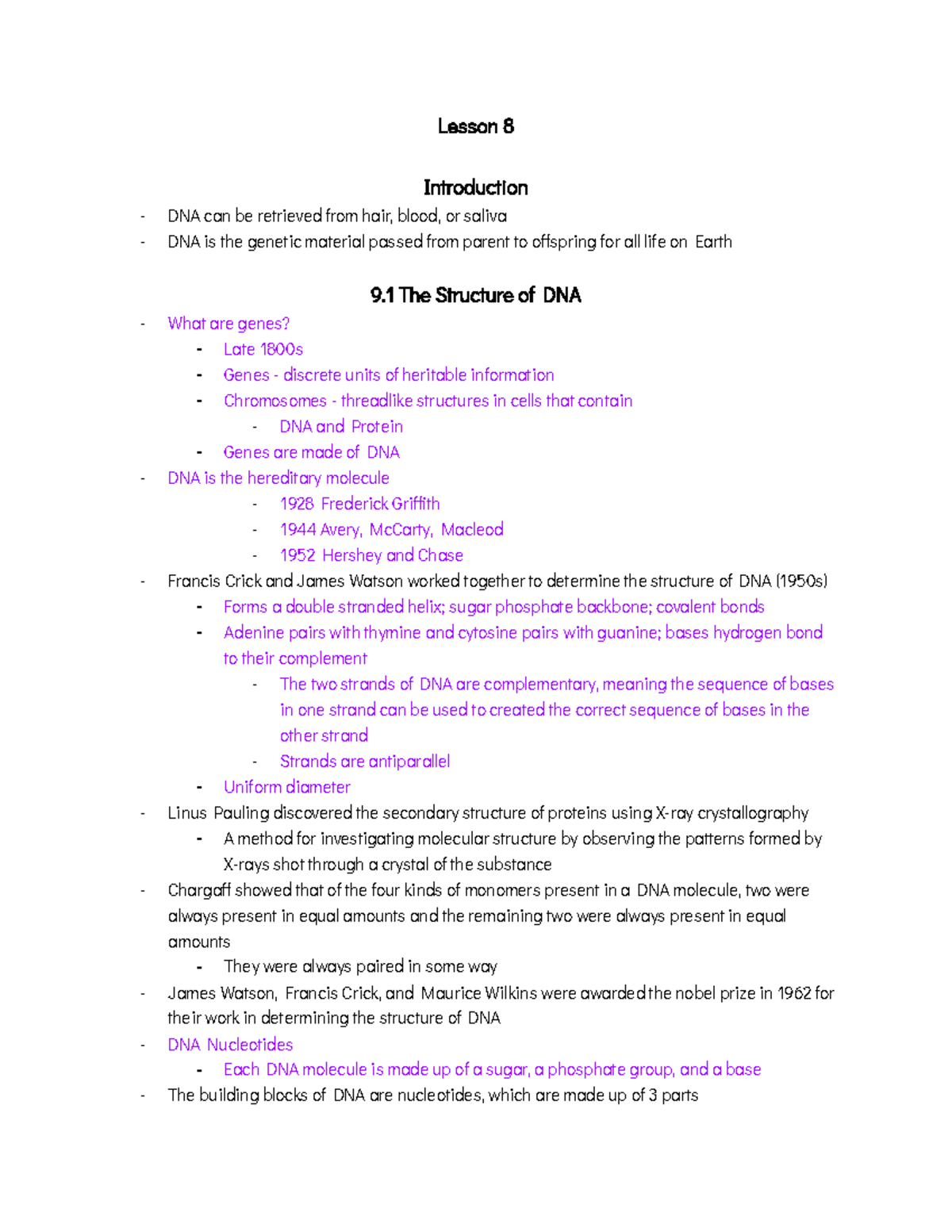 Lesson 8 - Principles of Biology - Lesson 8 Introduction DNA can be ...