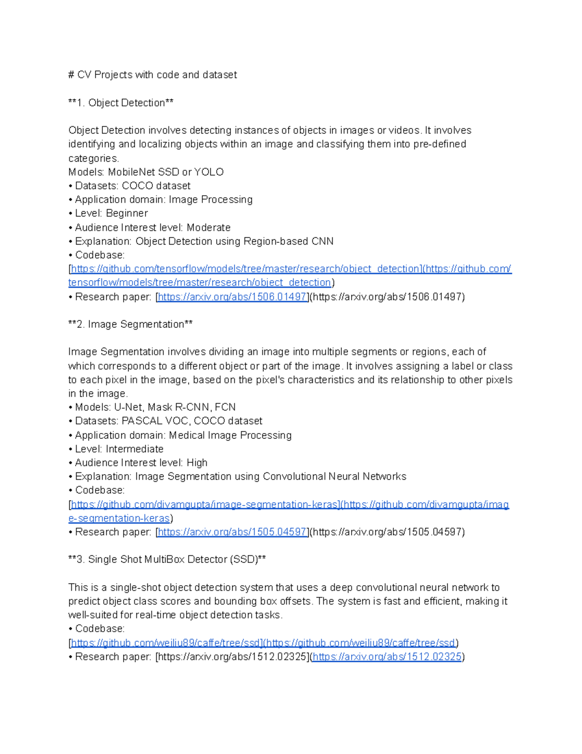 Cv project list 26-01-24 - # CV Projects with code and dataset 1. Object Detection Object ...