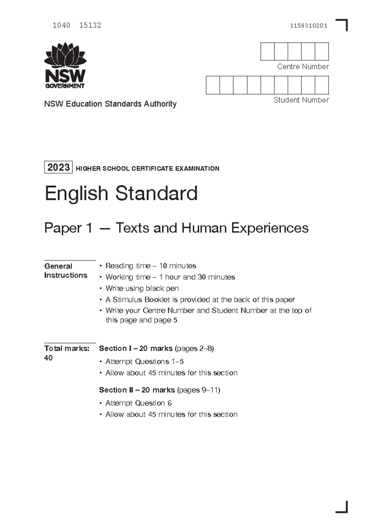 2023 HSC English Standard (Paper 1) - NSW Education Standards Authority ...