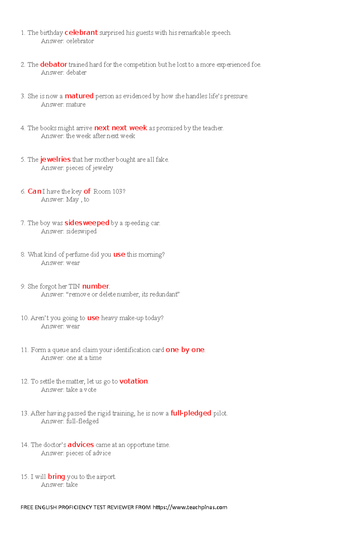 English Proficiency Test Reviewer Part 2 The Birthday Celebrant