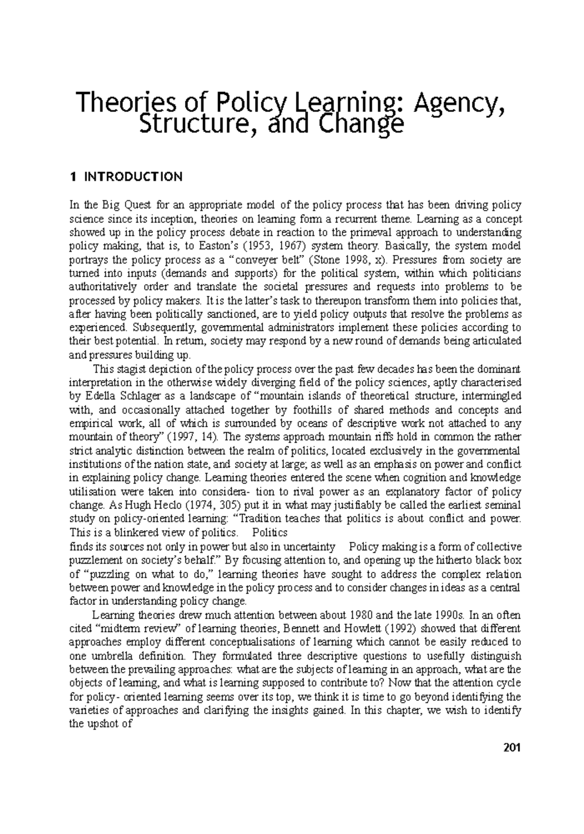 Theories of Policy Learning - Learning as a concept showed up in the ...