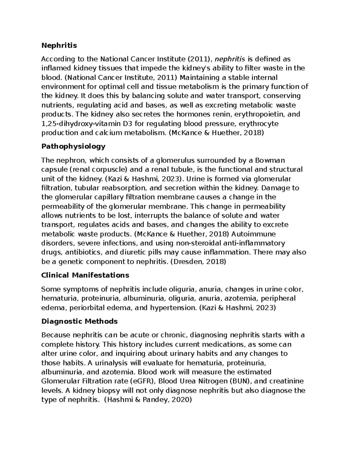 Nephritis Feedback and Synthesis - Nephritis According to the National ...