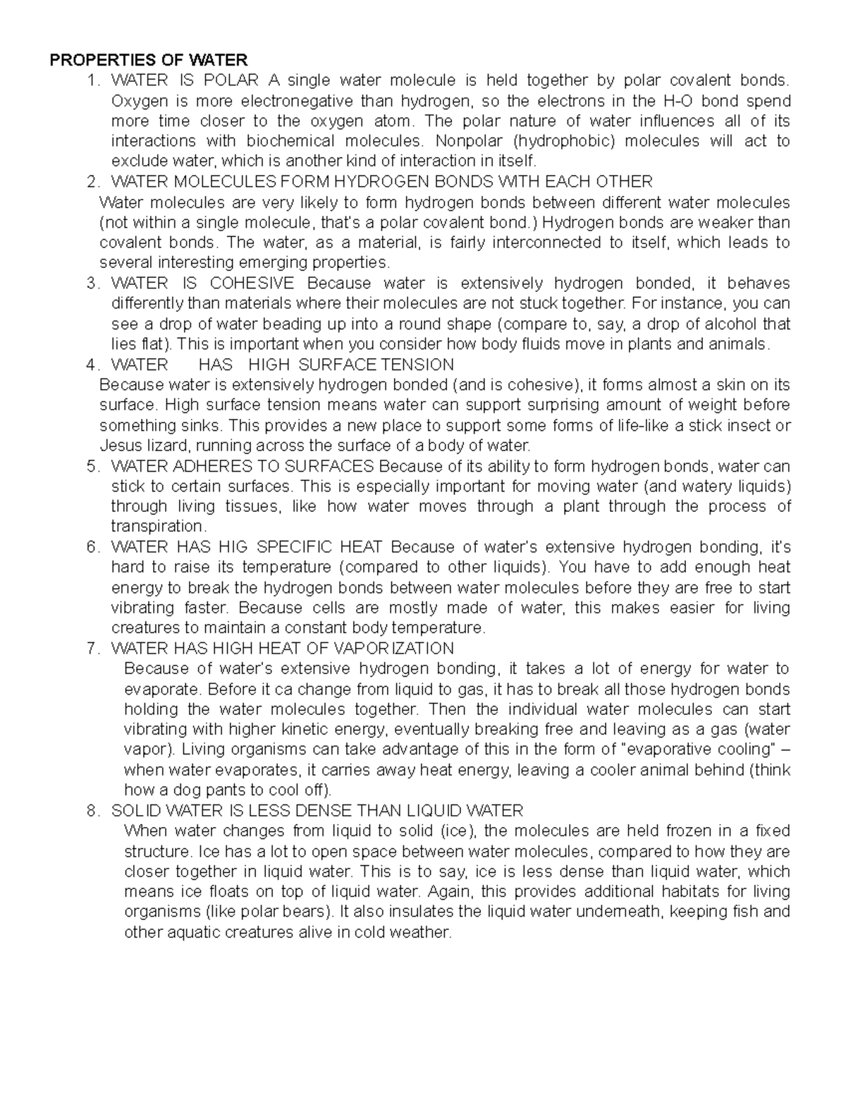 Properties OF Water - PROPERTIES OF WATER WATER IS POLAR A single water ...