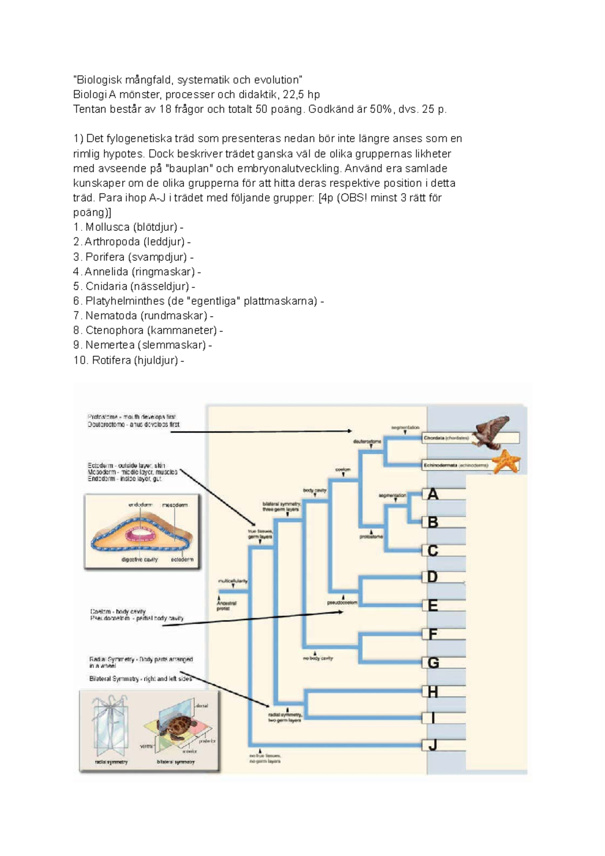 Tenta evolution 2018 - ”Biologisk mångfald, systematik och evolution ...