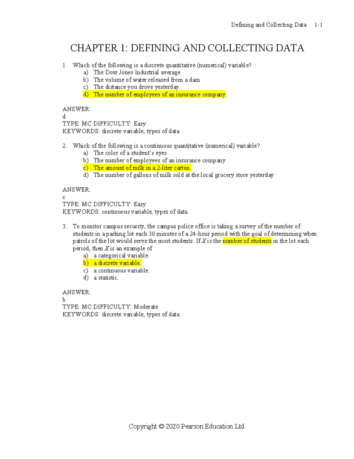 Bsafc 8 TB CH01 - Defining and Collecting Data 1- 1 CHAPTER 1: DEFINING AND COLLECTING DATA ...