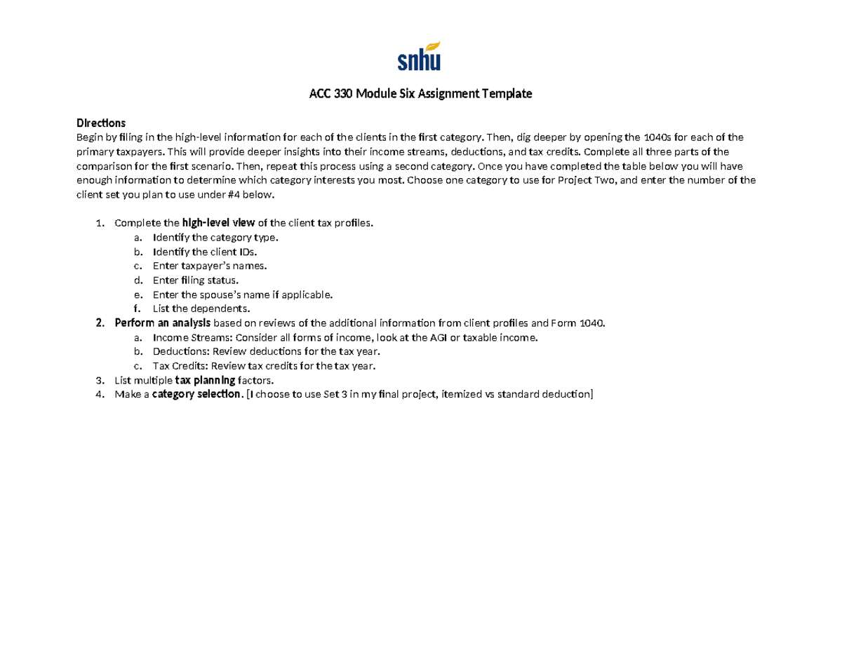 ACC 330 Module Six Assignment Template - ACC 330 Module Six Assignment ...