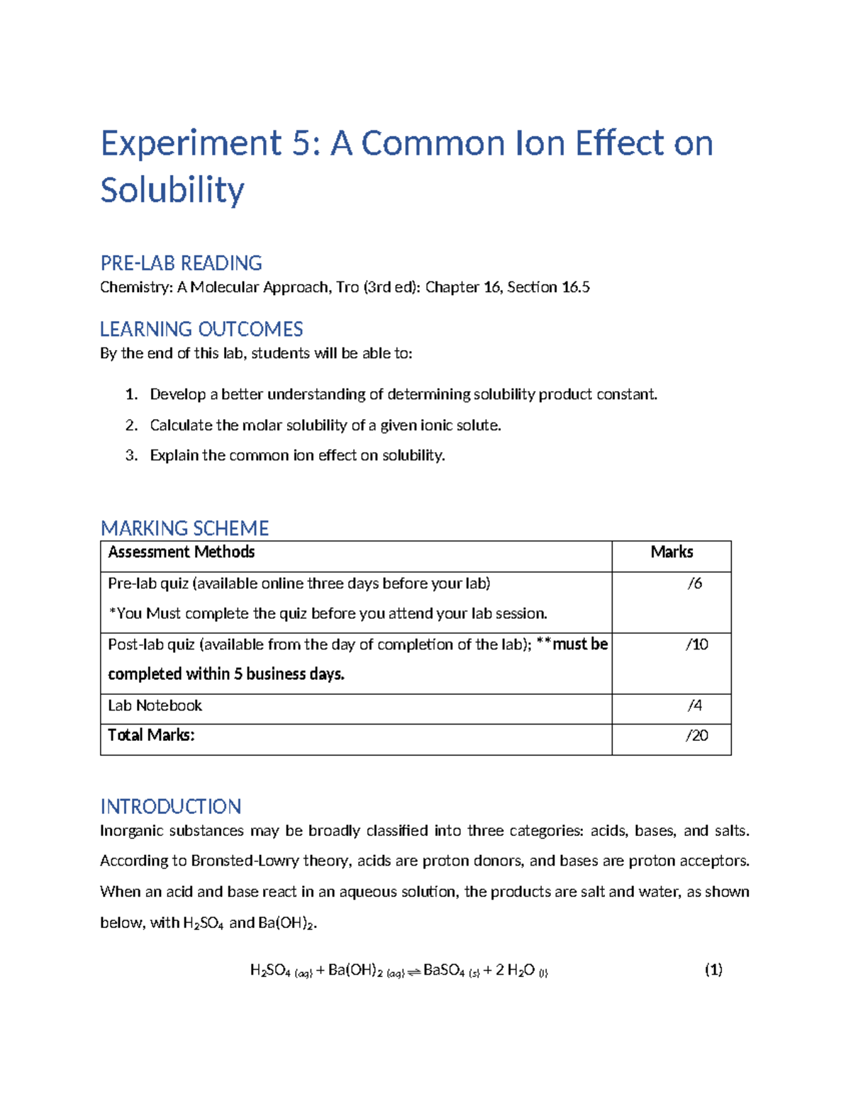Experiment 5 - CHMA11 - Experiment 5: A Common Ion Effect on Solubility ...