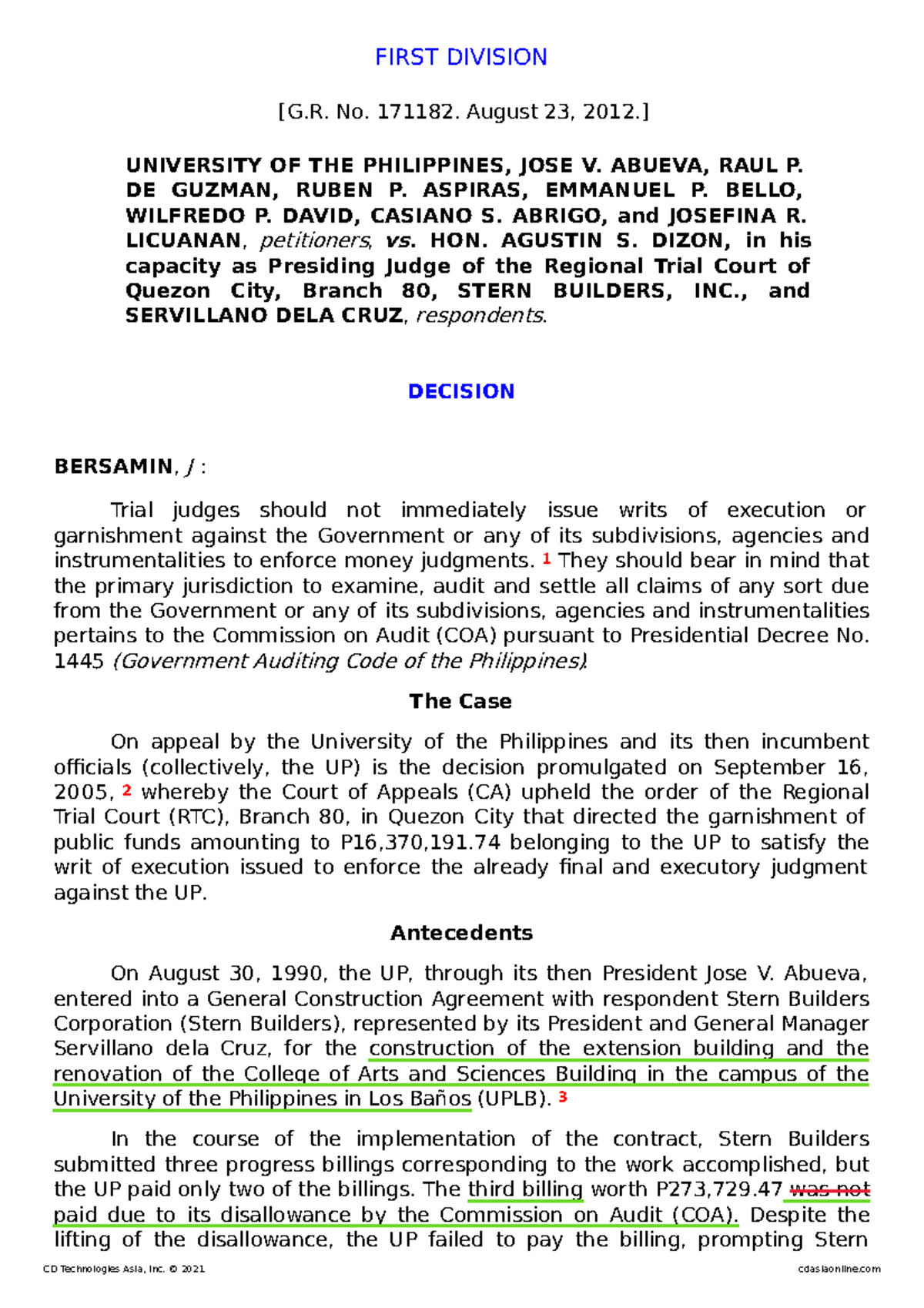 4 UP-vs-Dizon - case - FIRST DIVISION [G. No. 171182. August 23, 2012.] UNIVERSITY OF THE - Studocu