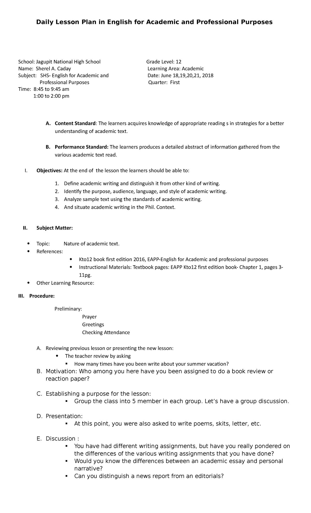 412463172 DLP in EAPP docx - Daily Lesson Plan in English for Academic and Professional Purposes ...